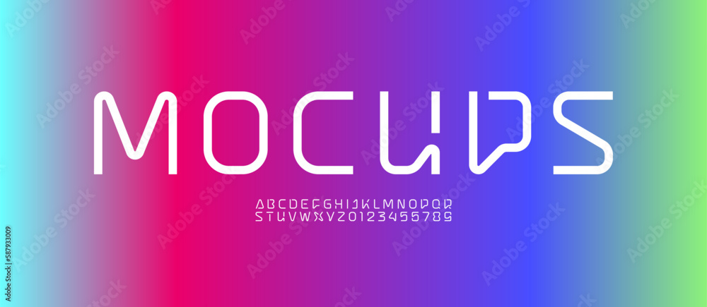 Technical font, digital alphabet, trendy uppercase Latin letters from A ...