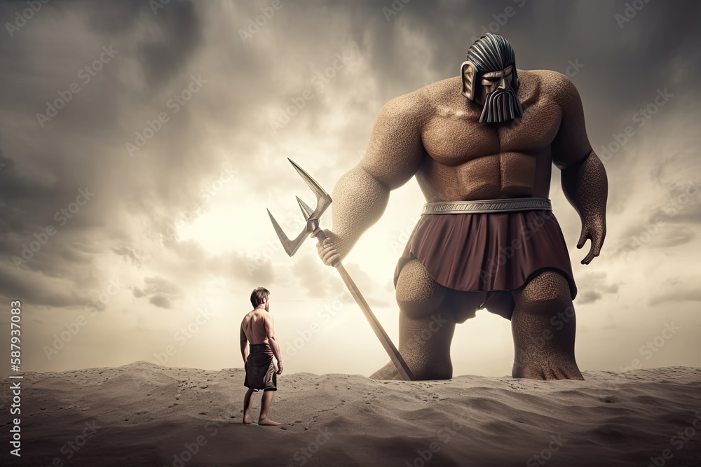 Poster David and Goliath Bible Illustration, generative AI, generative ...