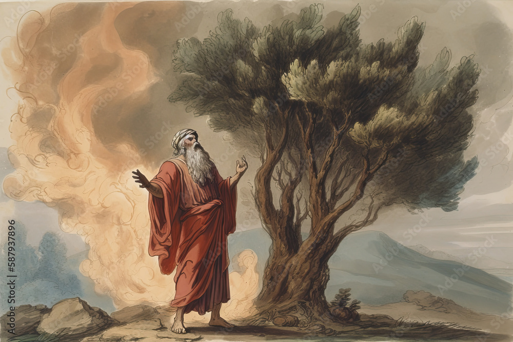 Photo & Art Print Moses and the burning bush Bible story, generative AI ...