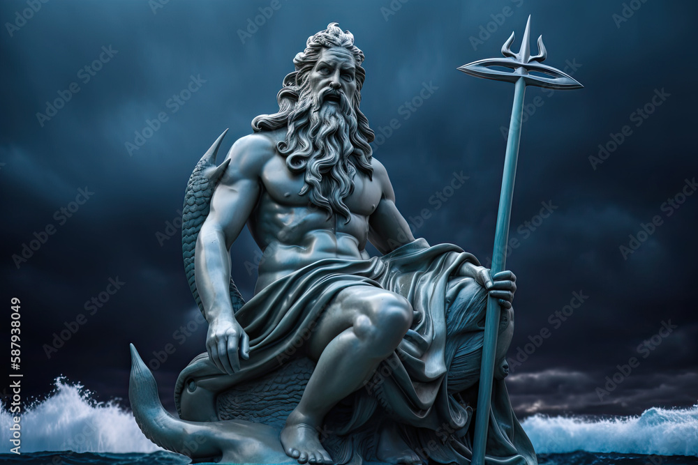 Poseidon God of the Sea statue, generative AI, generative, AI ...