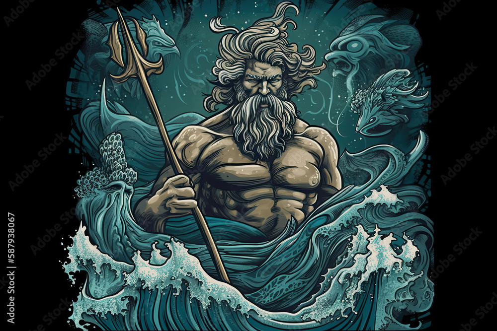 Poseidon God of the Sea, generative AI, generative, AI Stock ...