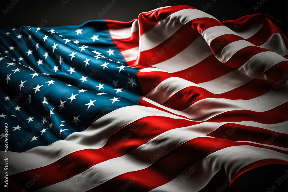 An American flag flying in the wind, a symbol of pride and honor ...