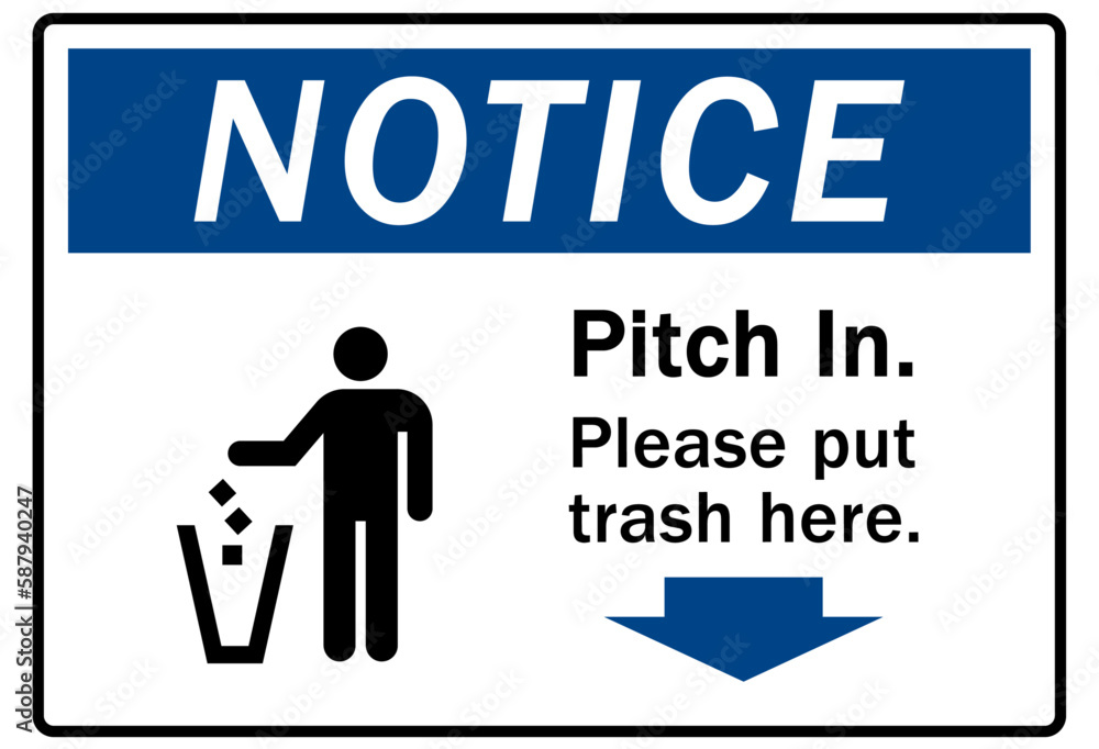 Pitch in warning sign and labels please put trash here Stock Vector ...