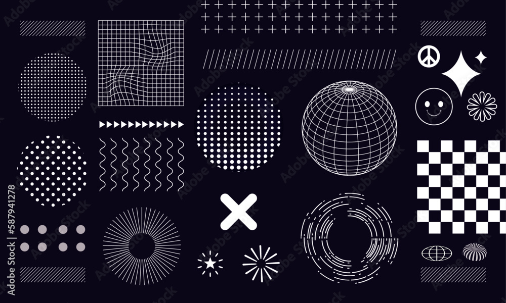 Collection of futuristic patterns and object elements for poster and ...