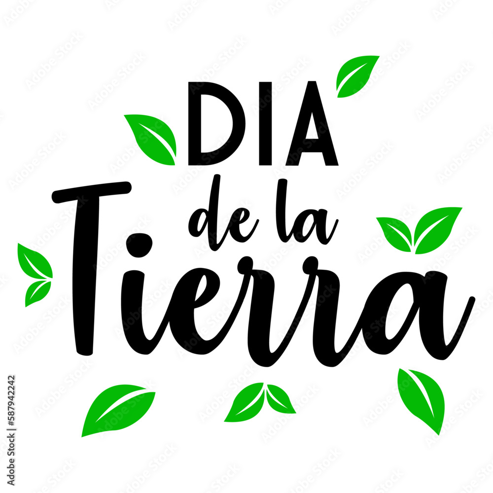 Logo con letras palabra Dia de la Tierra en texto manuscrito en español ...