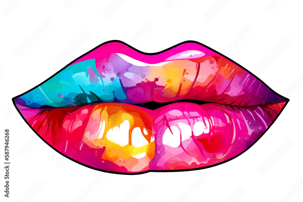 Watercolor perfect sexy female lips. Colorful female lips on ...