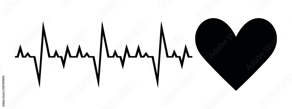 Heartbeat line with the heart. A healthy electrocardiogram or ECG. A ...