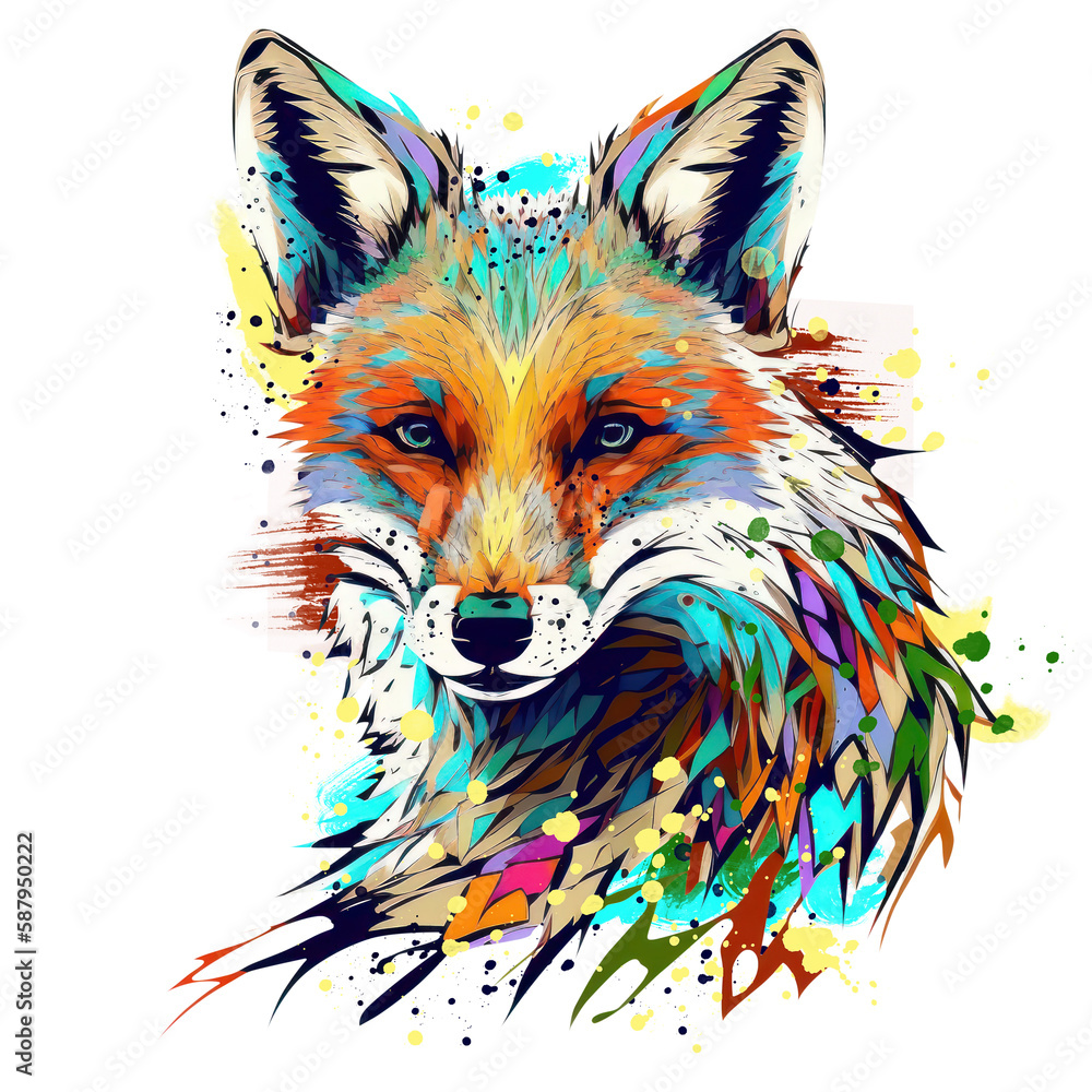 Colorful fox or Vulpes Vulpes on transparent background. Colorful Red ...