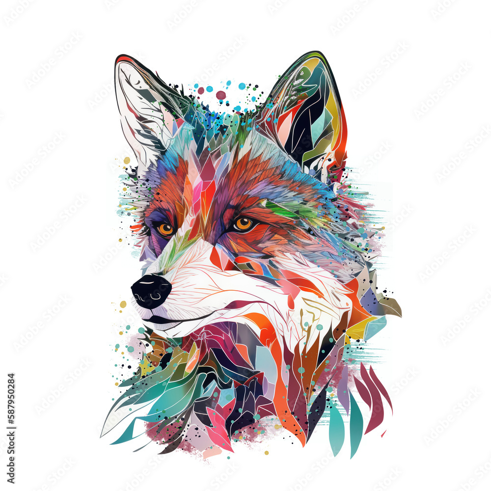 Colorful fox or Vulpes Vulpes on transparent background. Colorful Red ...