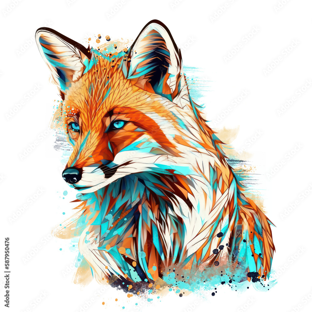 Colorful fox or Vulpes Vulpes on transparent background. Colorful Red ...