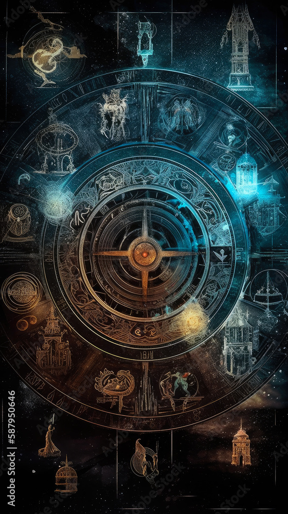 outer space environment, semi transparent astrology symbols, background ...