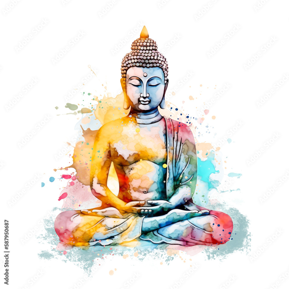 Close up of colorful Buddha on transparent background. Watercolor ...