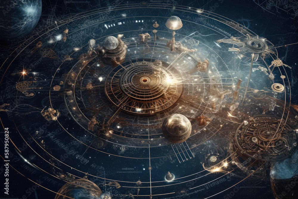 outer space environment, semi transparent astrology symbols, background ...