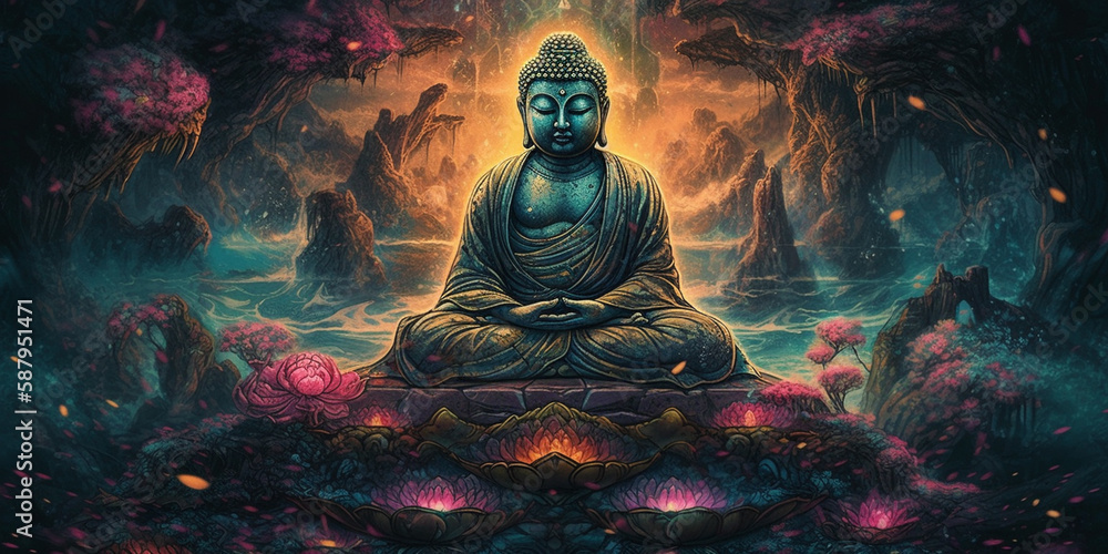 Buddha sitting in lotus position Surreal Digital Illustration Generated ...