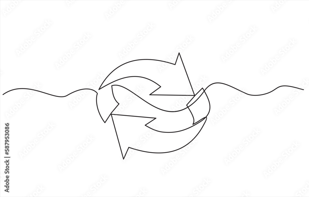 continuous line drawing of arrows in a circle isolated over white ...