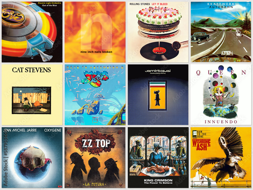 Vintage rock and pop music LP record cover set Stock Photo | Adobe Stock