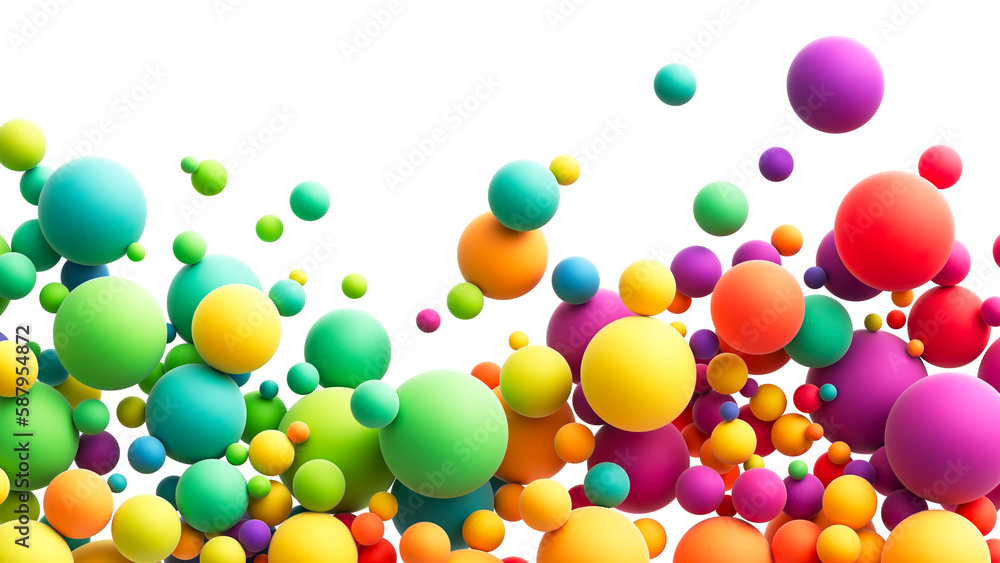 Abstract composition with colorful random flying spheres isolated on ...