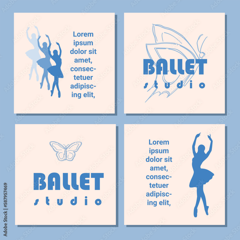 Set of theatre ticket design. Ballet school flyer template. Ballerina ...