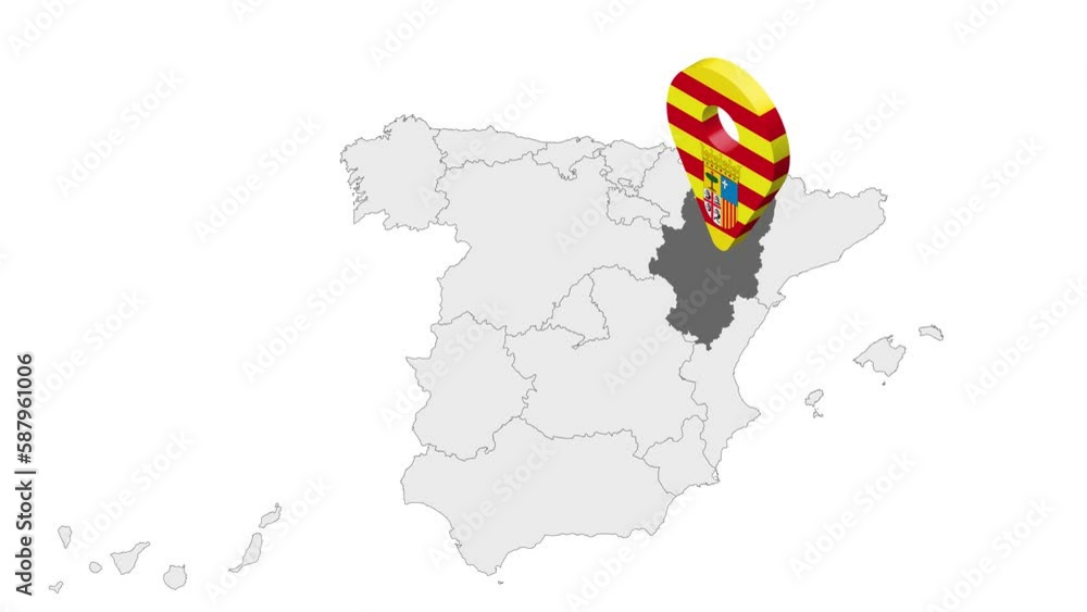 Location Aragon on map Spain. 3d Aragon flag map marker location pin ...