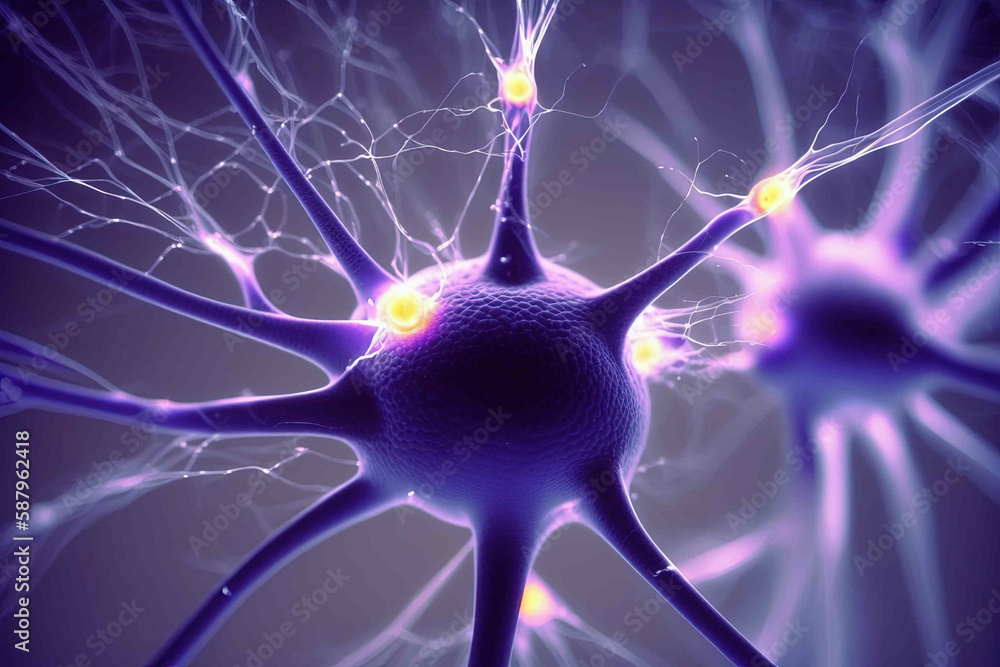 Active neurons in the brain,glowing, close up view. Scientific ...