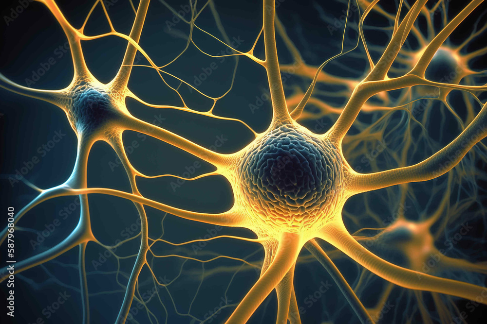 Biologically Active neurons in the brain,glowing, close up view ...