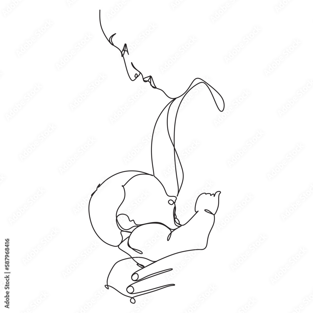 Abstract mother with a child in continuous one line drawing art style ...