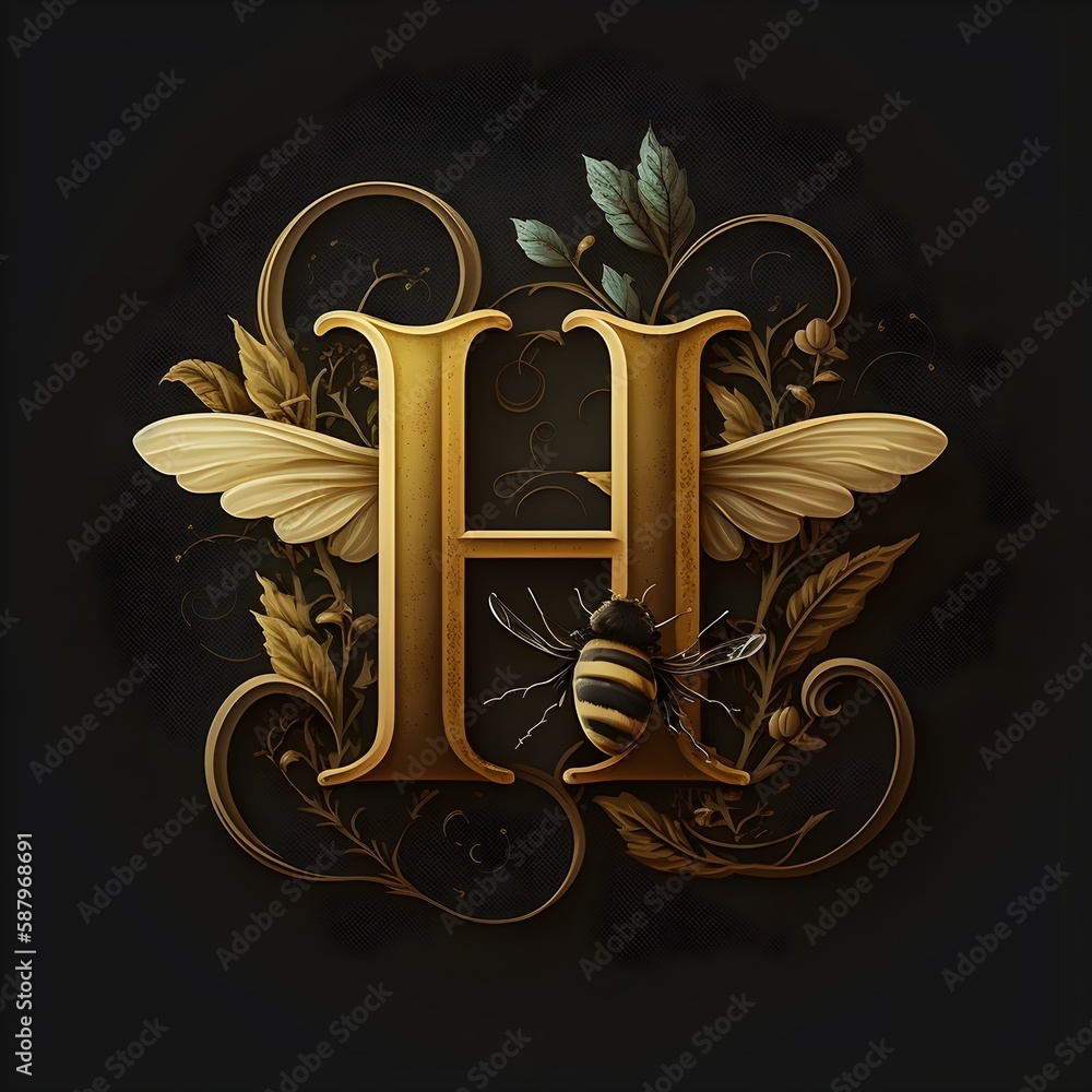 bumble bee themed logo with the letter H For a cafe latte elegant Stock ...