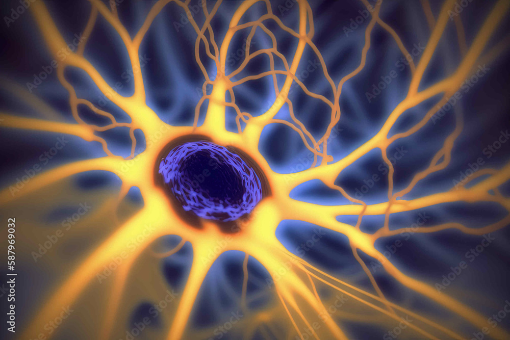 Biological neurons in the brain, close up view. Scientific Generative ...