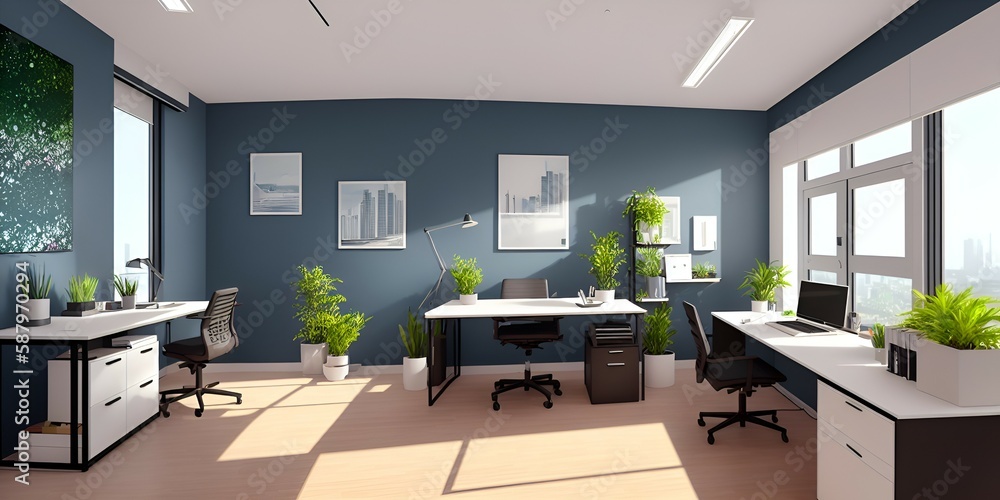 Photo of a well-organized and functional workspace with desks and ...