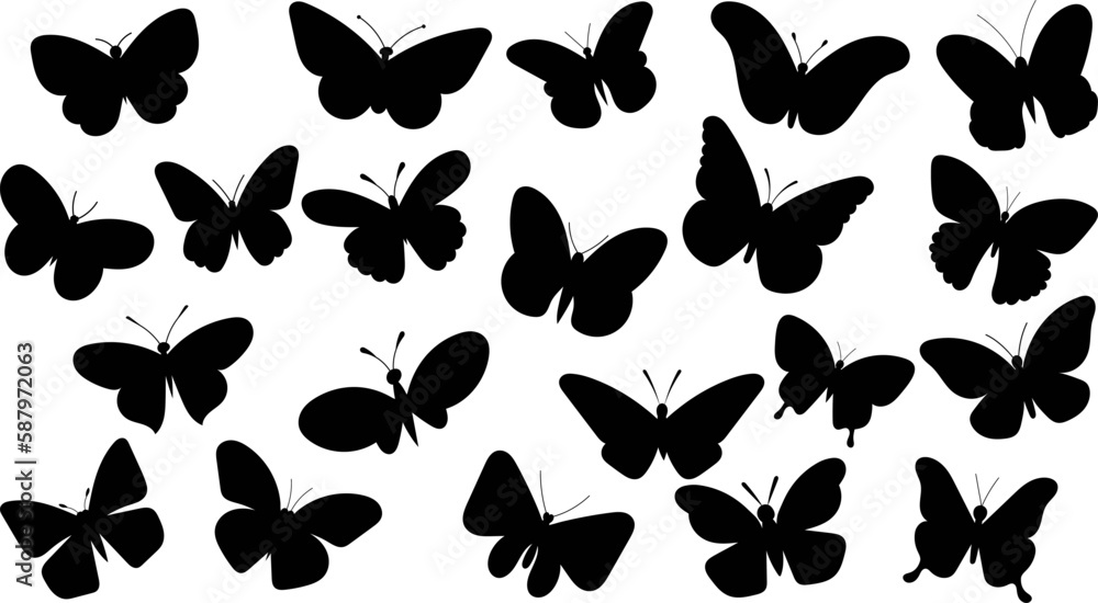 Butterfly Silhouette Set Isolated Vector Stock Vector Adobe Stock
