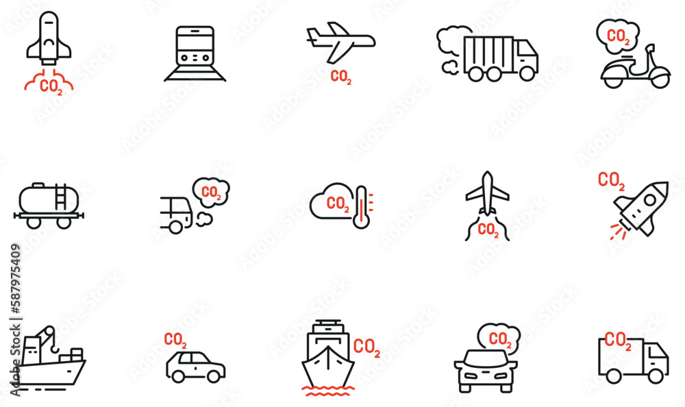 Vector Set of Linear Icons Related to Increasing Transport Pollution ...