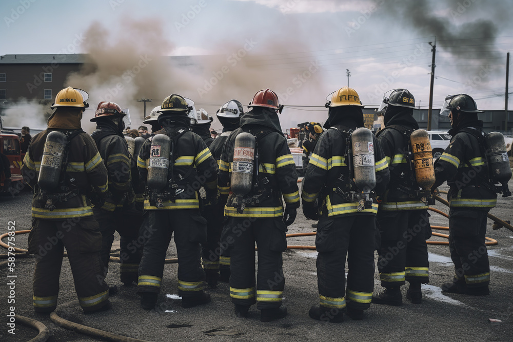 A powerful image of firefighters battling a fire together ...