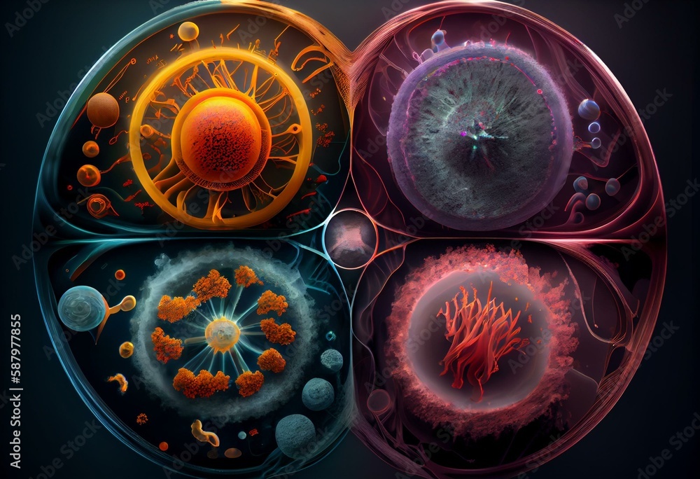 Division cycle of eukaryotic cell divided into four phases: G1, S, G2 ...