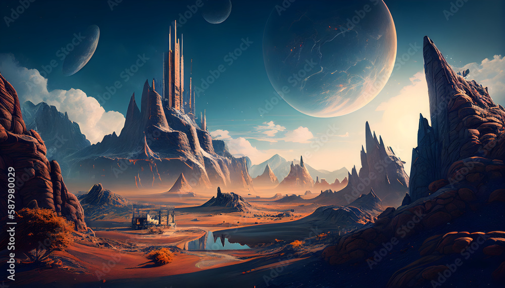 beautiful fantasy city on alien planet, unreal engine, landscape ...