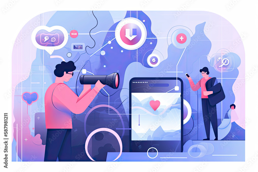 AI in social media abstract concept vector illustration. Social media ...