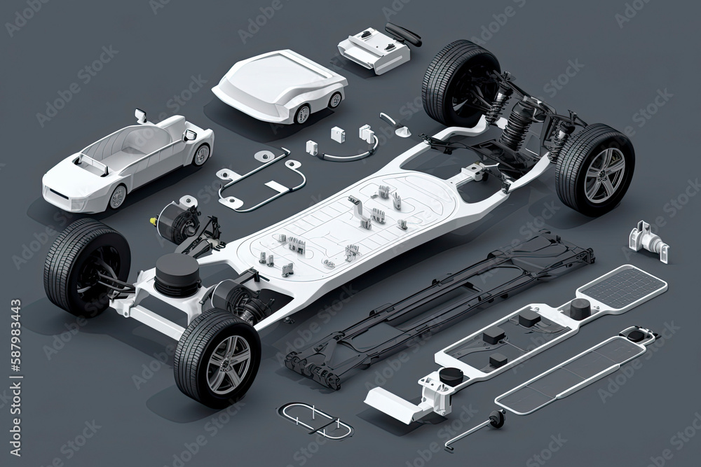 Modern electric car chassis design battery modular platform skateboard ...