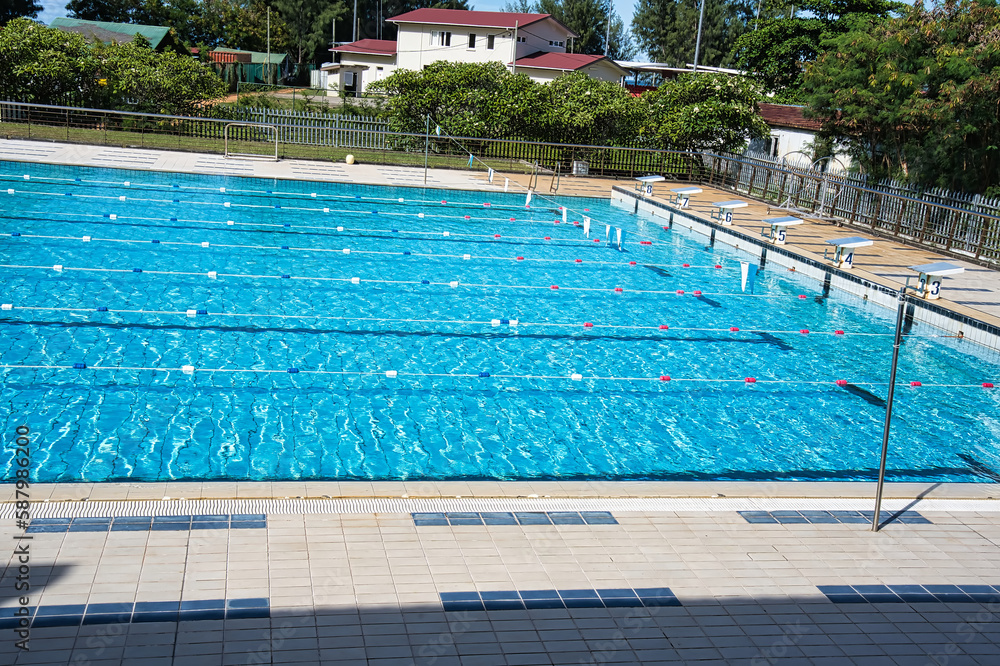 Poster Seychelles swimming pool at the sport complex at rock caiman ...