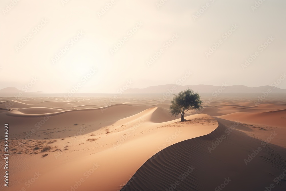 Arid Wilderness: A Barren Landscape of Sand Dunes and a Lone Tree Stock ...