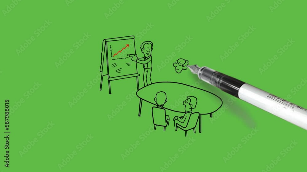 Draw group of four people men and women sit on chair across round table ...