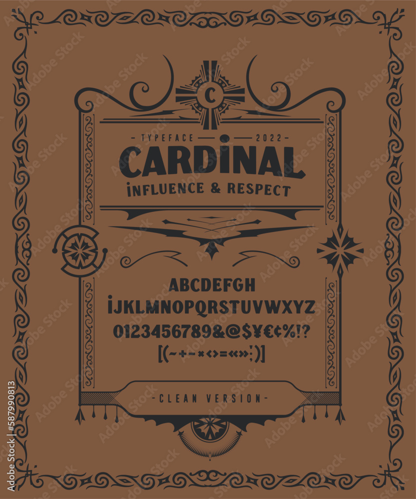 Vector vintage font Cardinal. Letters and numbers Stock Vector | Adobe ...