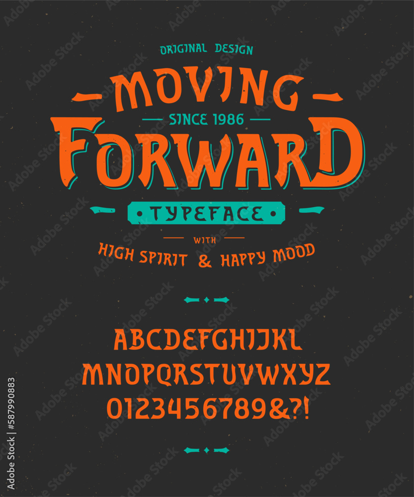 Vector font Moving Forward. Letters and numbers Stock Vector | Adobe Stock