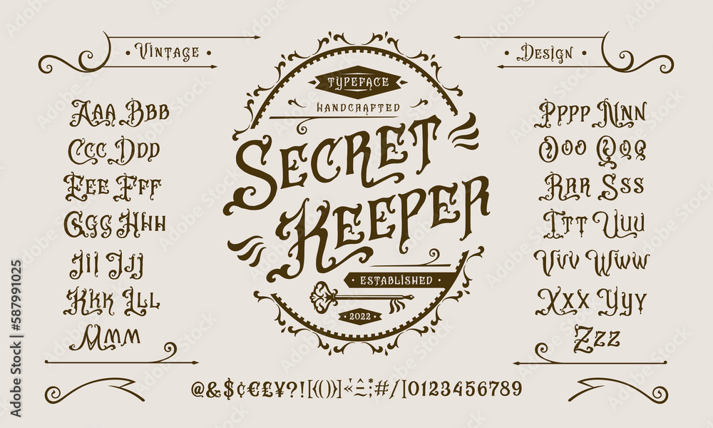 Vector font Secret Keeper. Letters and numbers Stock Vector | Adobe Stock