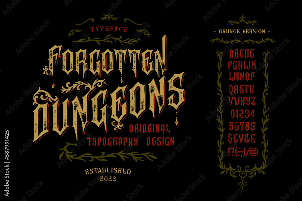 Vector vintage font Dungeon. Letters and numbers Stock Vector | Adobe Stock