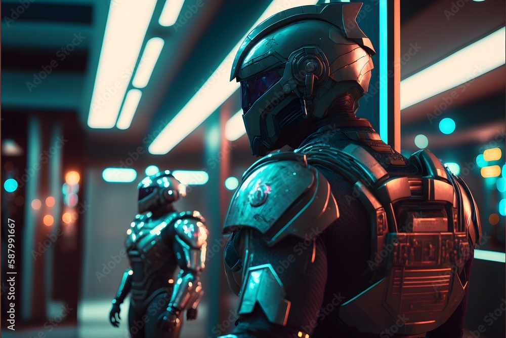 A heavily guarded security checkpoint in a futuristic city police in ...