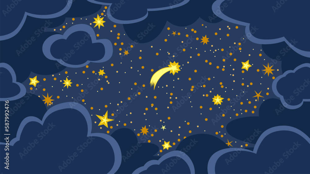 Stars sky clouds hand drawn background vector Stock Vector | Adobe Stock