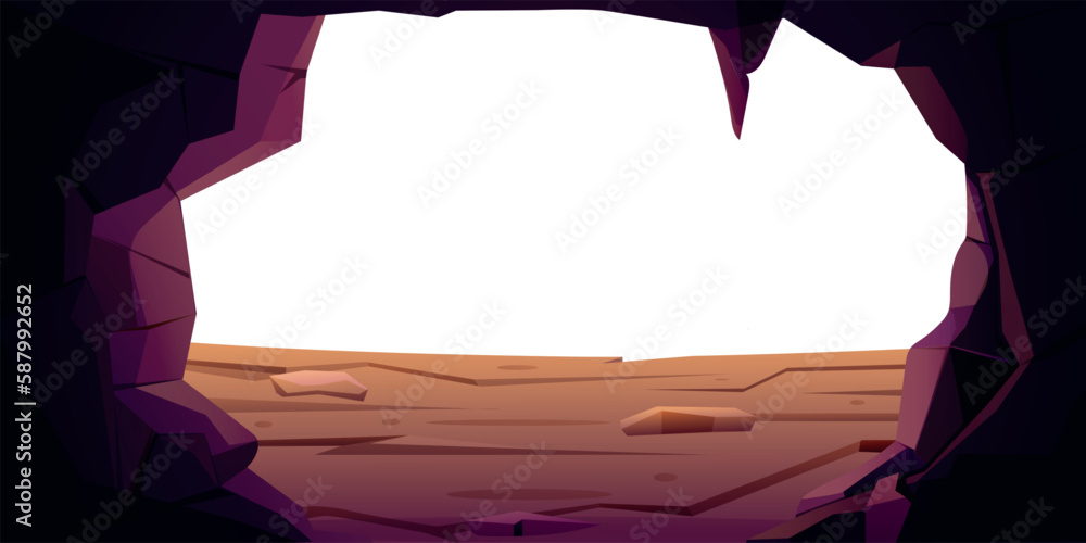 Cartoon cave. Stone frame for game design. Entrance with stonewalls ...