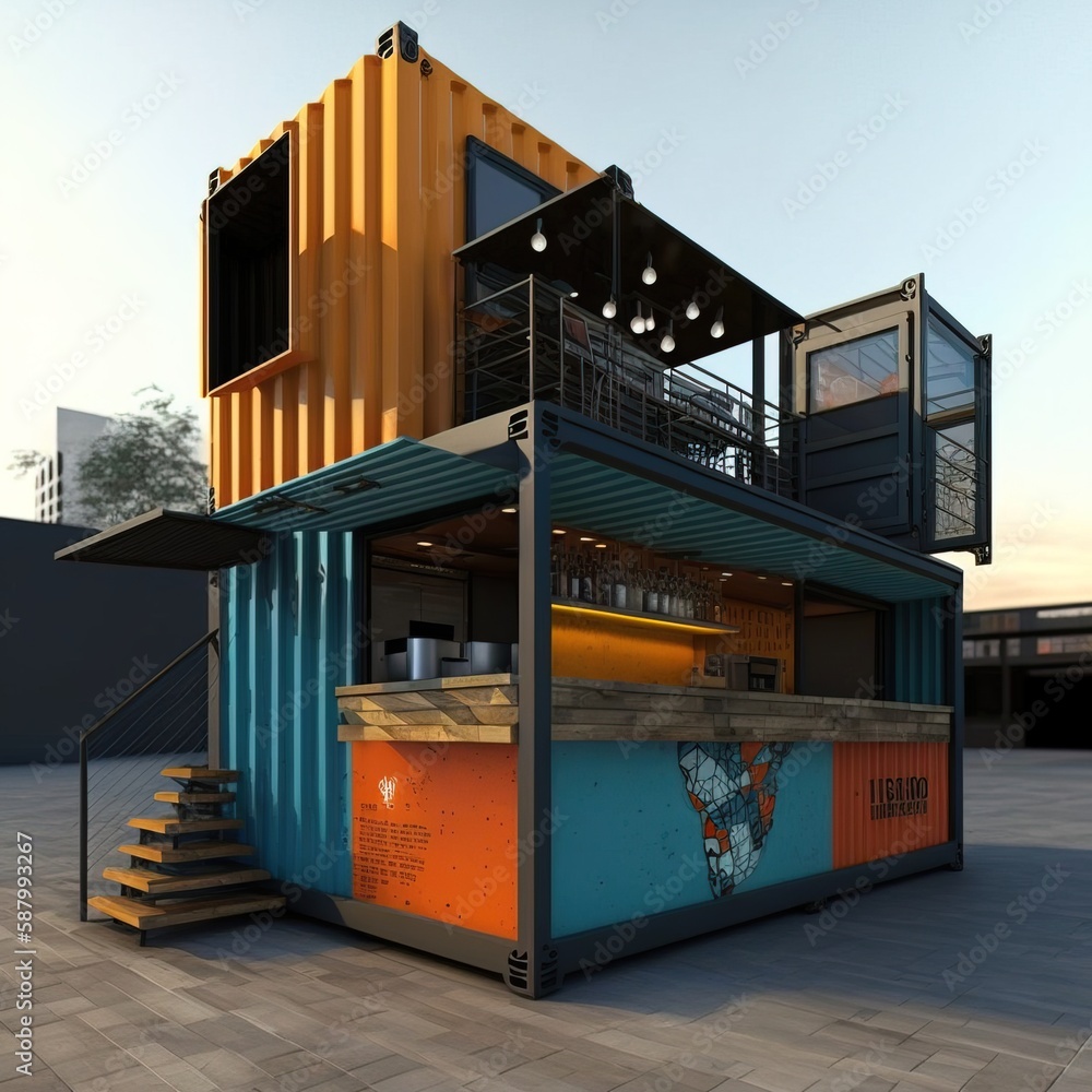 container bar pub restaurant, illustration concept of sustainability ...
