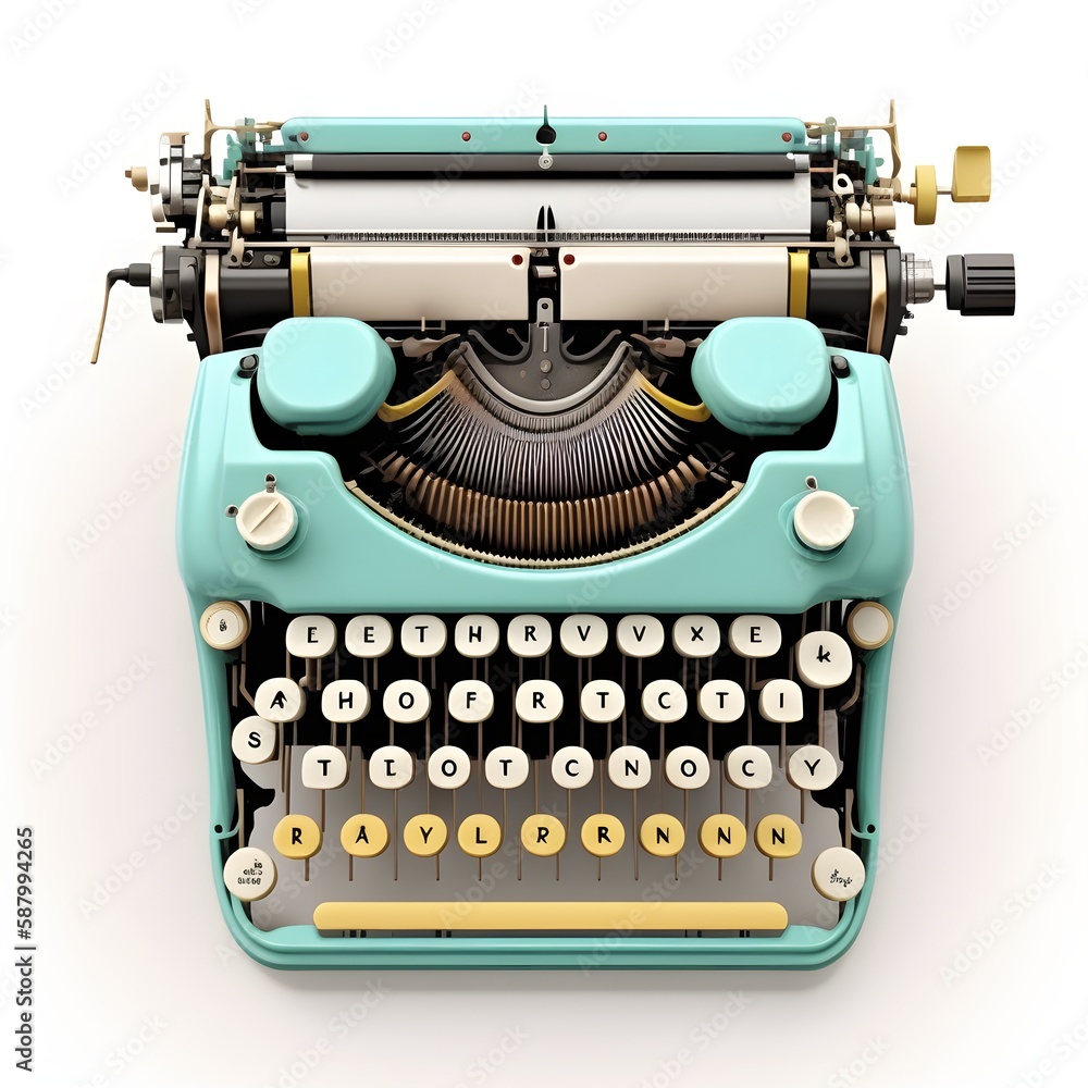 top view old typewriter colors vintage isolated white background octane ...