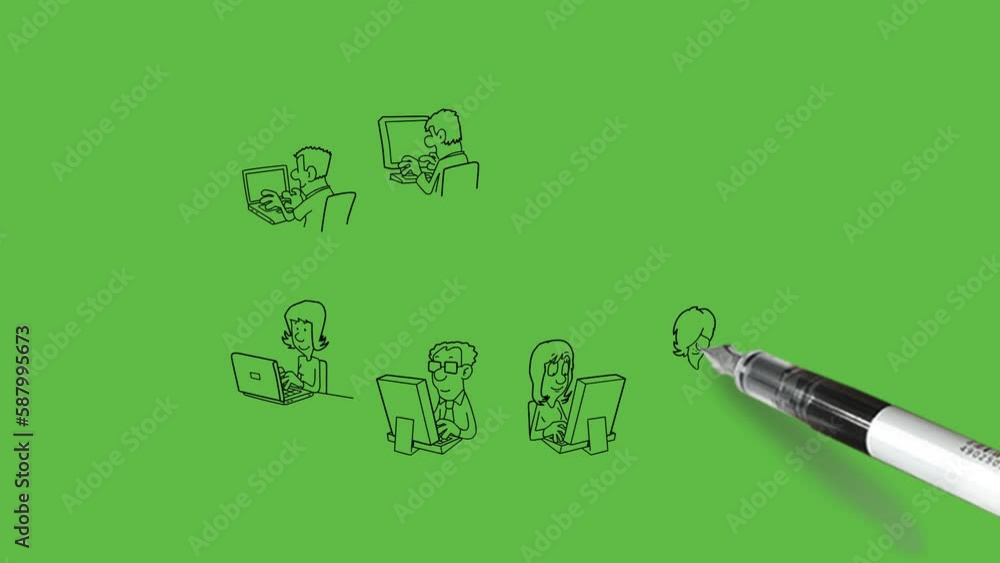 Draw group of eight people men and women sit on chair in round shape do ...