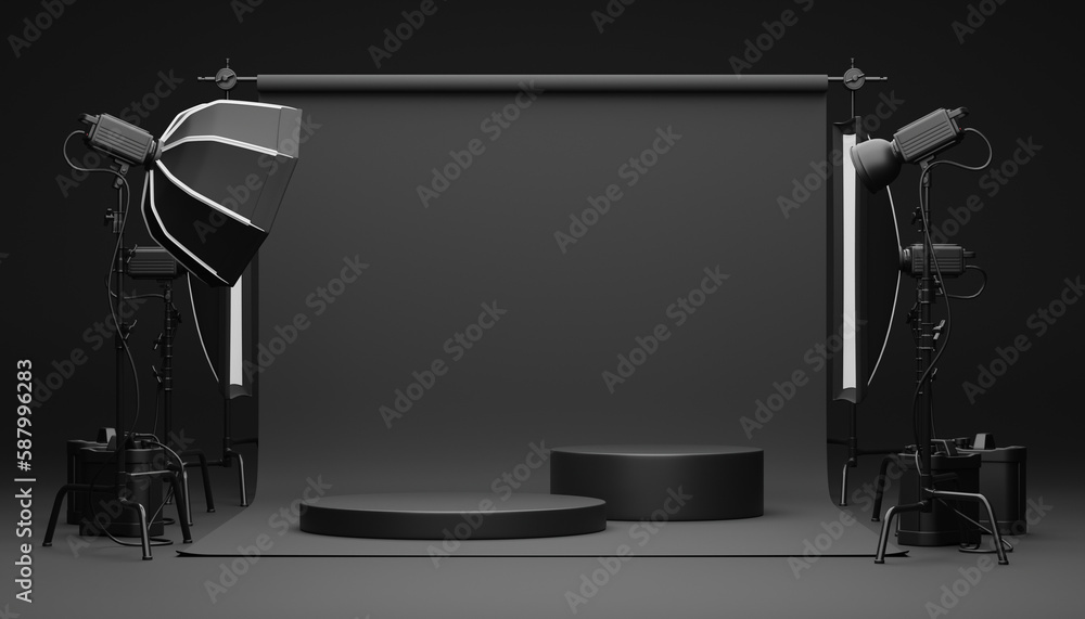 Empty Photography studio soft box flash lighting equipment blank paper ...